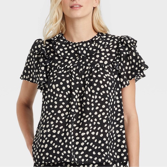 Who What Wear | Tops | Who What Wear Polka Dot Ruffle Top Nwt | Poshmark